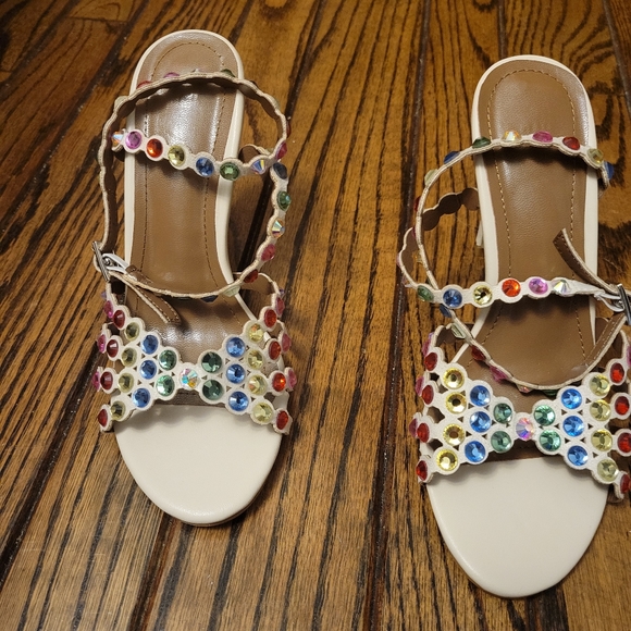 FSJ | Shoes | Handmade Italian Leather Rainbow Crystal Embedded Heels ...